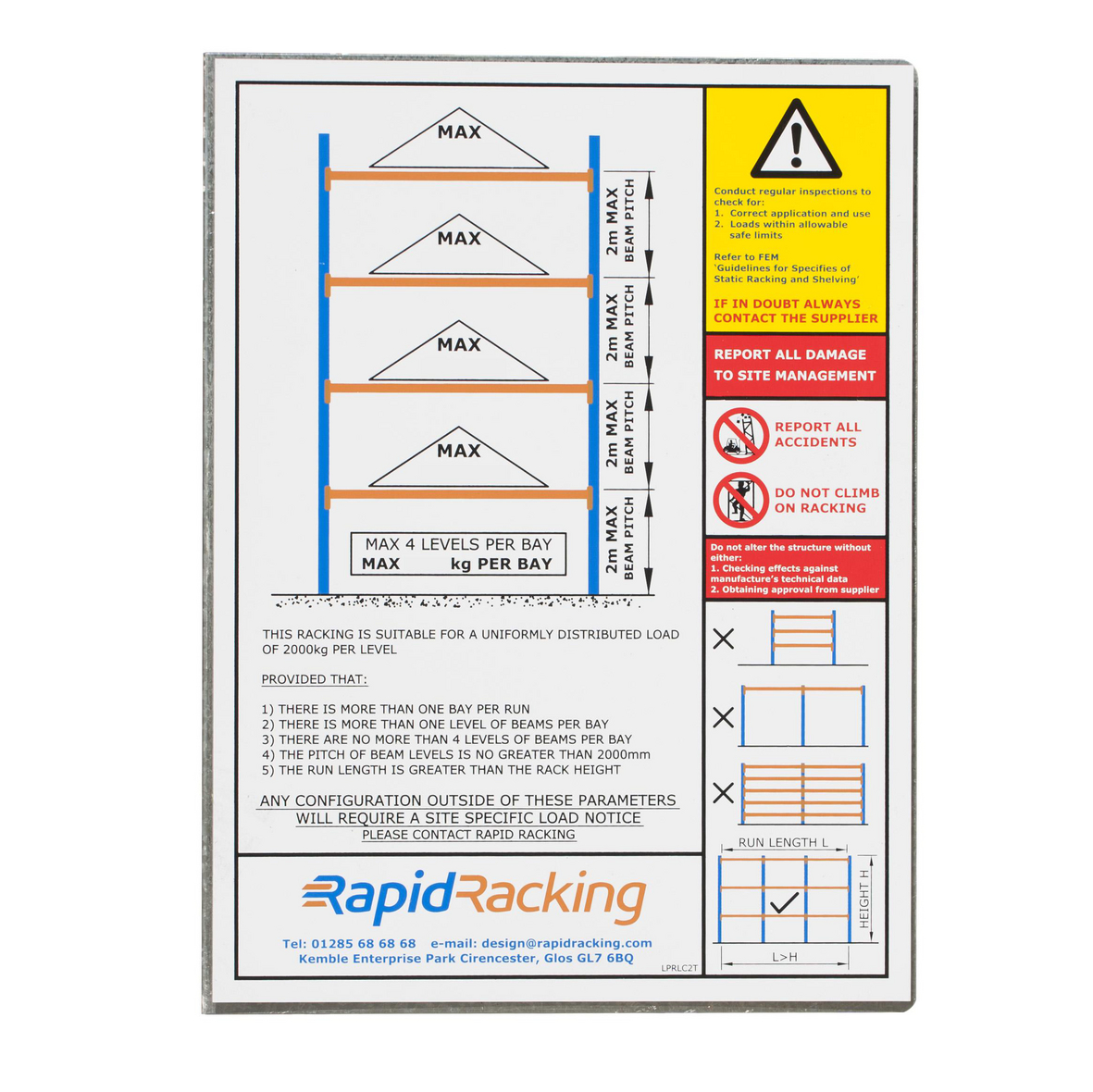 Tough and Durable Load Notices - Rapid Racking