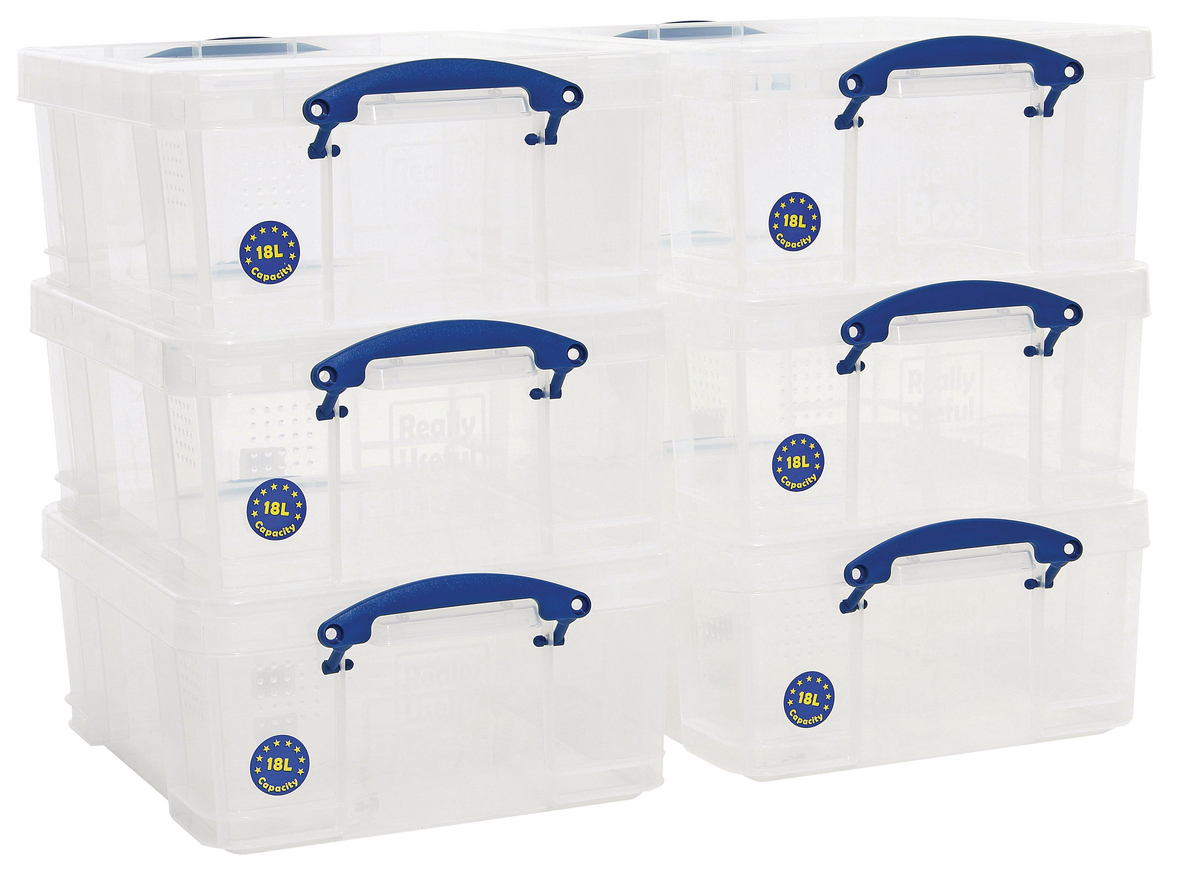 18 L Clear Really Useful Box Pack of 6 - Rapid Racking