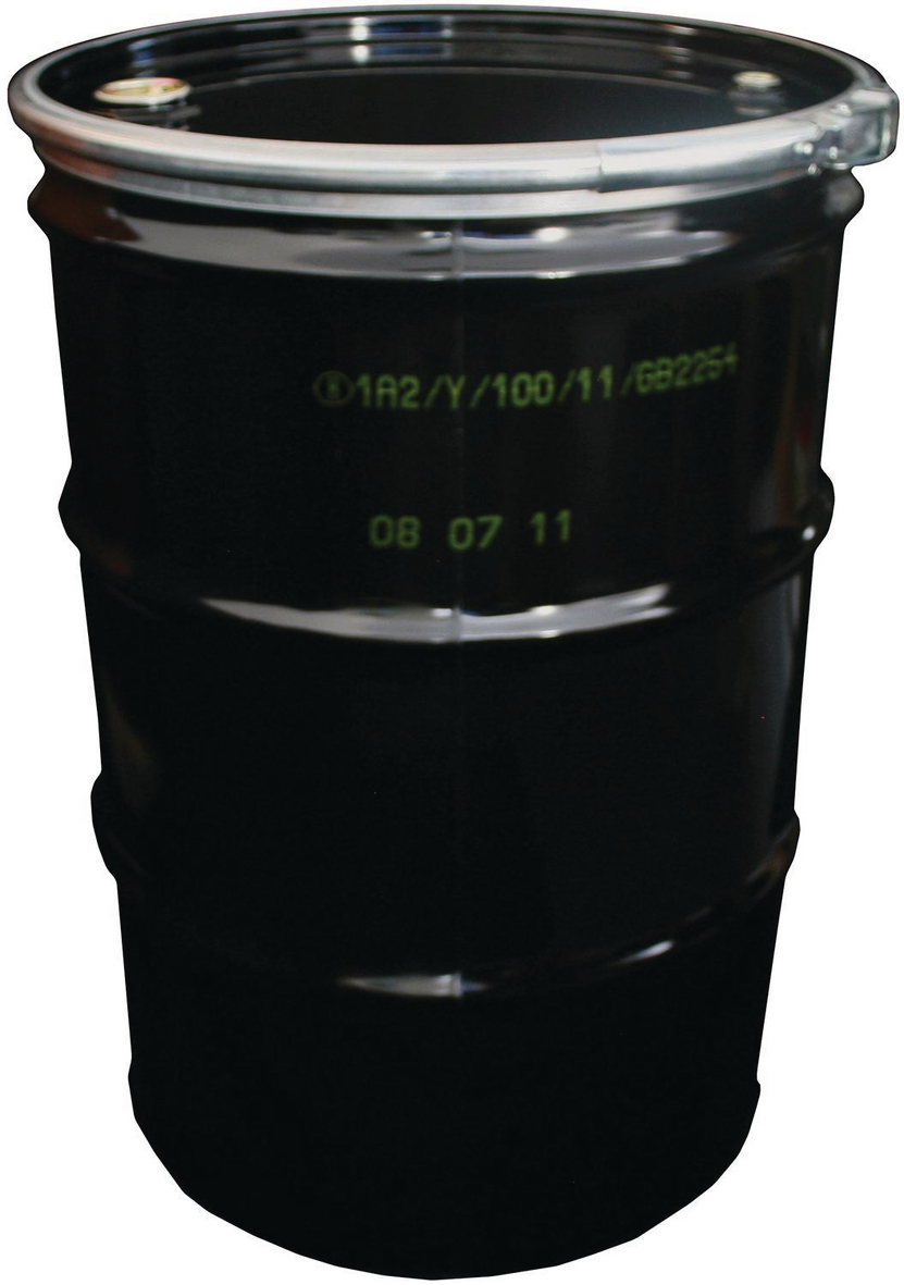 large Steel Open Top Drums - Black 205L - Rapid Racking