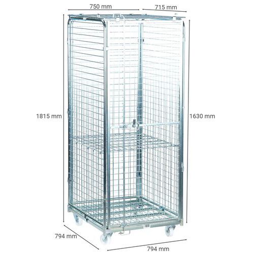 Safety roll container - Zinc-plated steel - Capacity 600 kg - Manutan ...