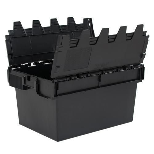 Tote Box Attached Lid Container Black - Rapid Racking
