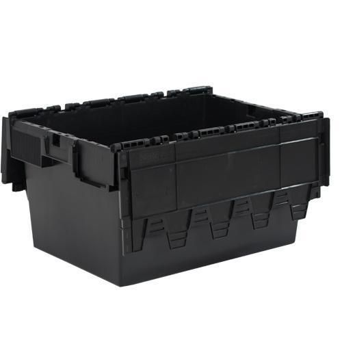 Tote Box Attached Lid Container Black - Rapid Racking