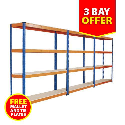 Three Rapid 1 Heavy Duty Shelving with 4 Chipboard Shelves-1830hx1830w ...