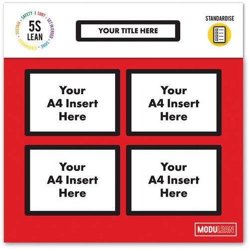 Modular Notice Board with 4 Black A4 Frames – Modulean 5S Lean Display ...